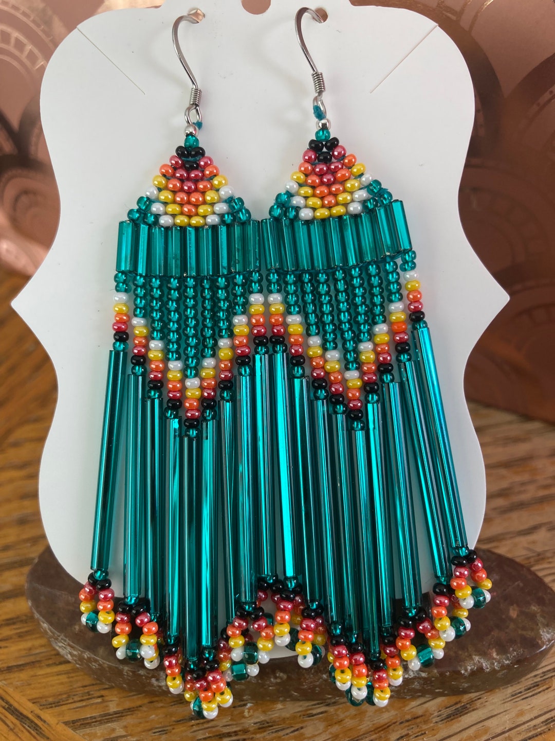 Turquoise Beaded Earrings/long Bugle Beads - Etsy Canada