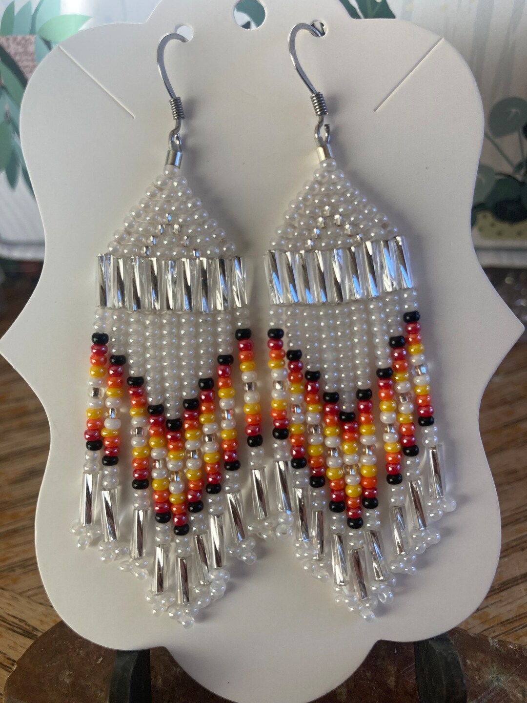 Silver/white Native Dangle Earrings - Etsy