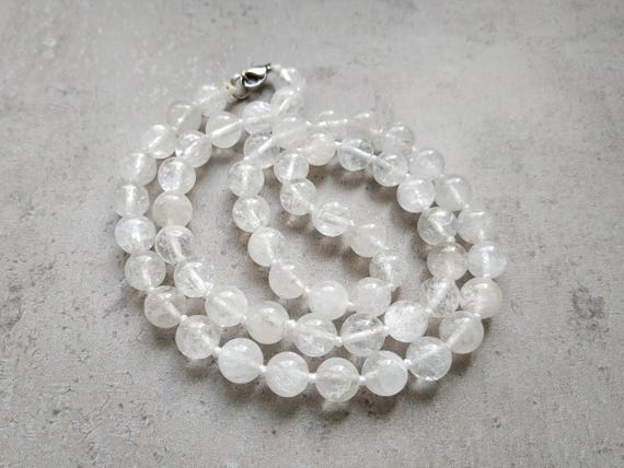 Clear Quartz Necklace 8mm Clear Quartz Bead Necklaces Clear Quartz Jewelry Hand Knotted Long Beaded Necklaces Natural Clear Crystal Necklace Etsy
