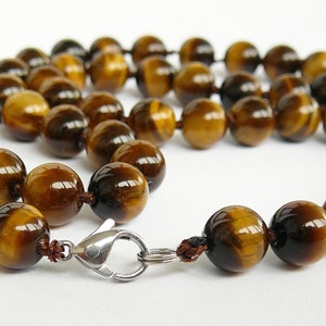 Tiger Eye Necklace, Mens Beaded Necklace, 8mm Tiger's Eye Bead ...