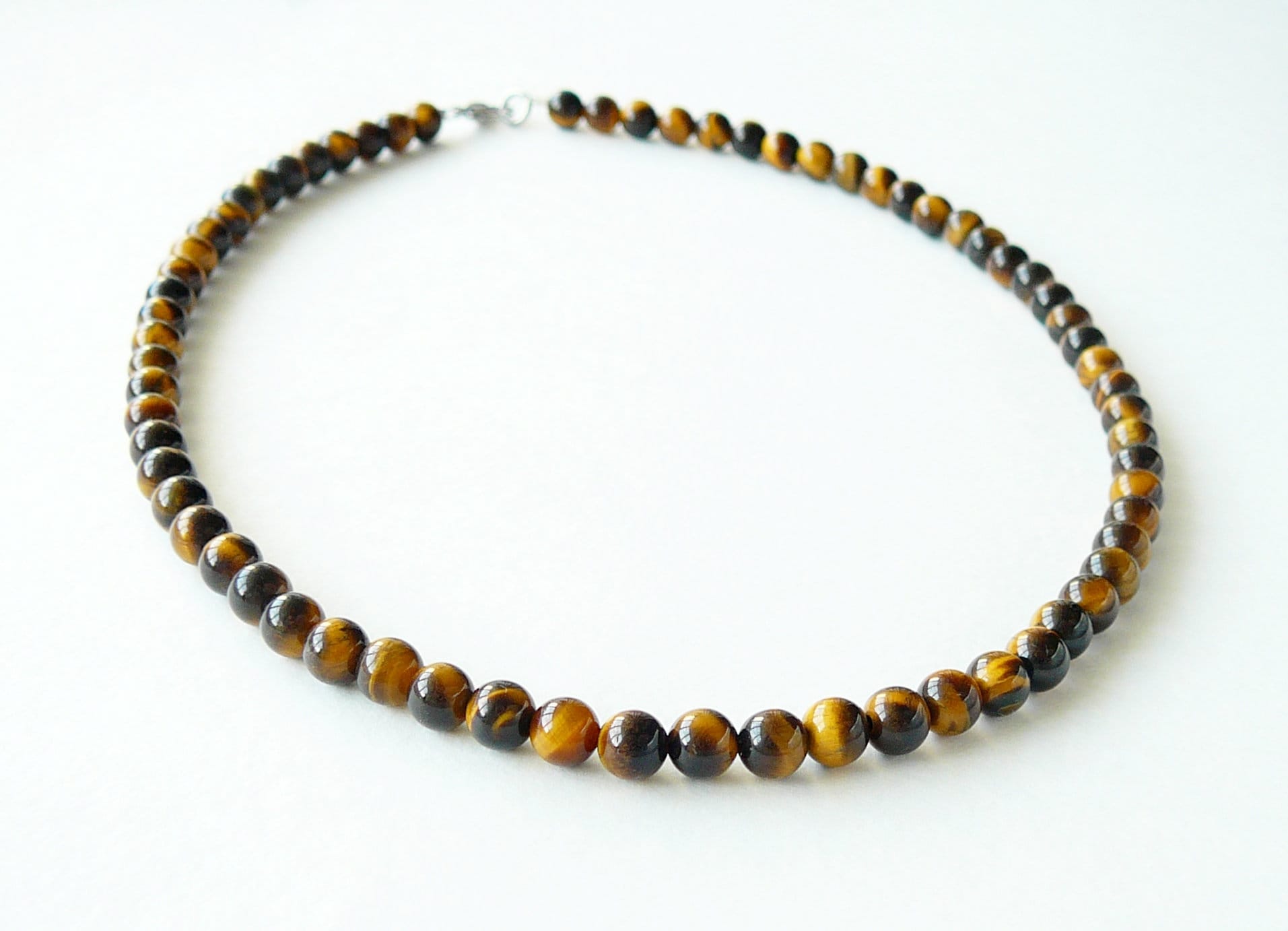 Tiger Eye Necklace Mens Necklace 6mm Natural Tiger Eye Bead - Etsy