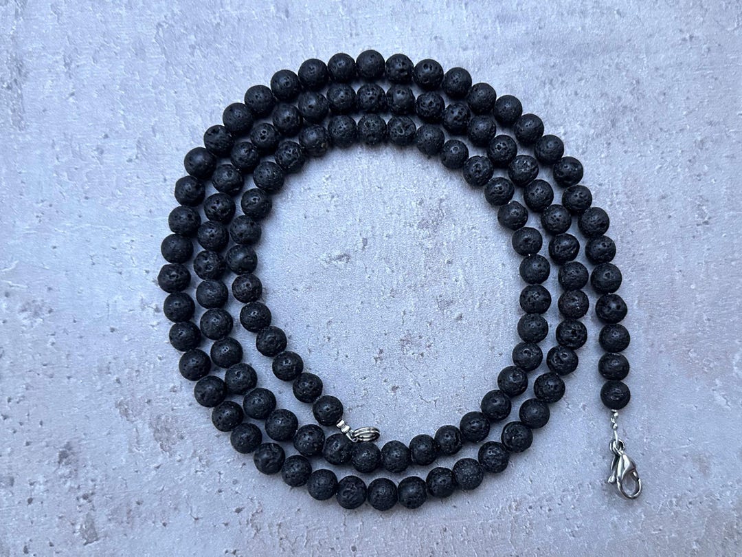 Black Lava Necklace, 6mm Lava Rock Beaded Necklaces, Natural Volcanic ...
