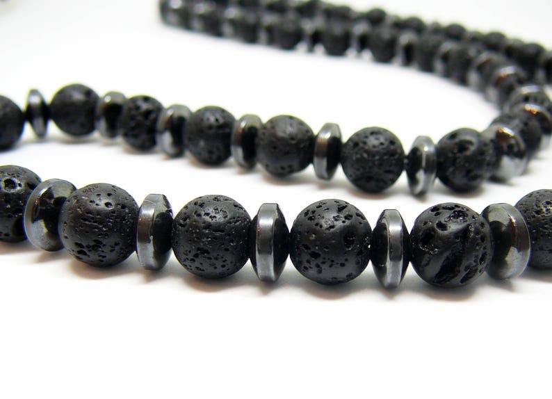 Lava Rock Necklace 8mm Round Hematite Bead Necklaces for Men - Etsy