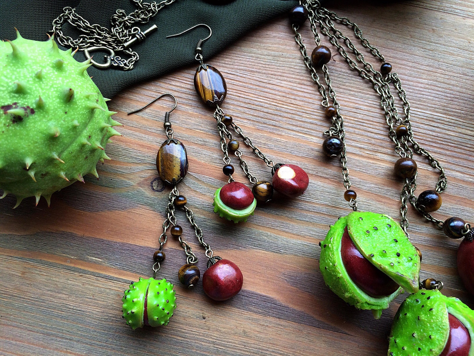 Fall Conkers Chestnut Necklace & Earrings Long Tassel Necklace | Etsy