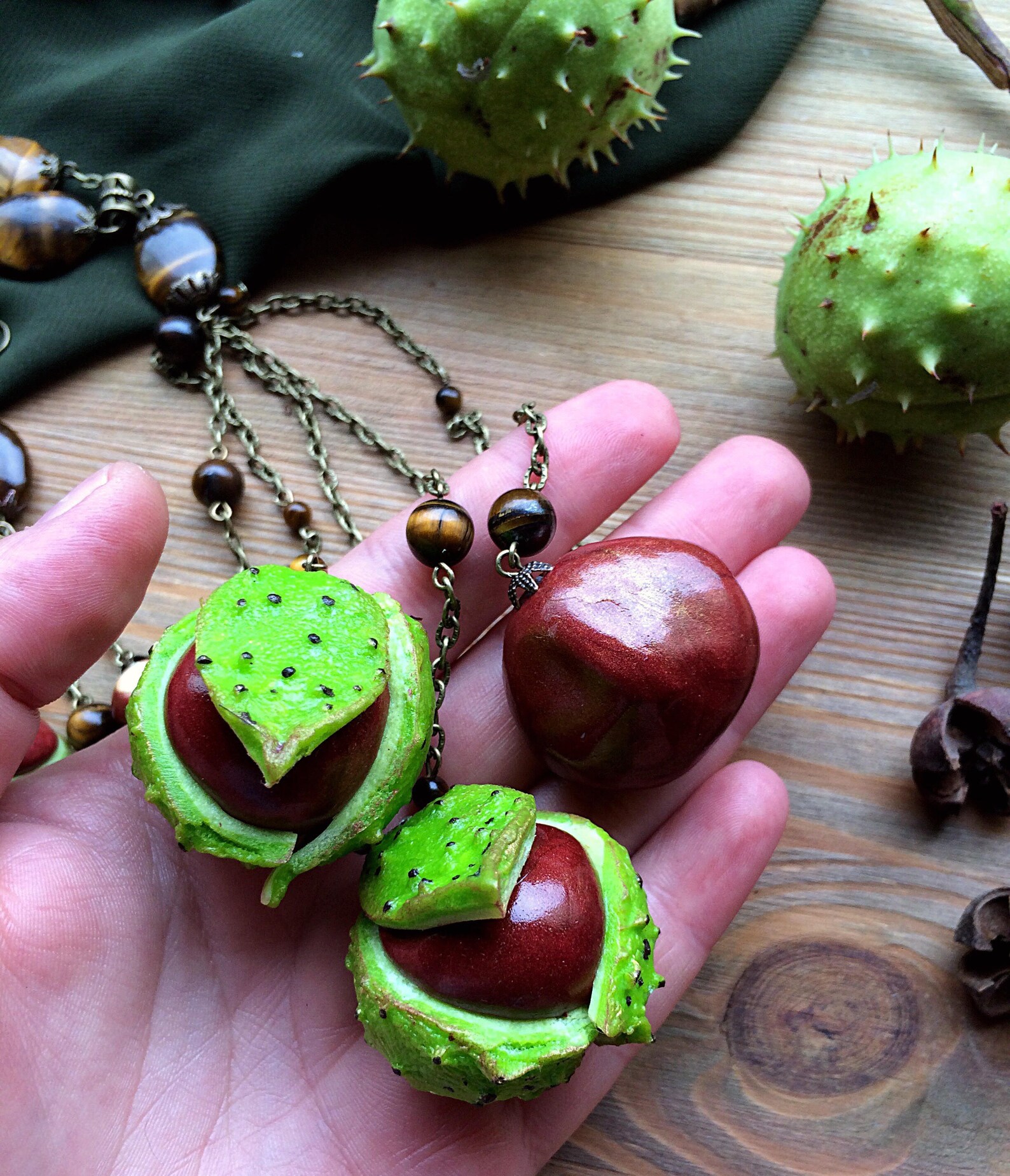Fall Conkers Chestnut Necklace & Earrings Long Tassel Necklace | Etsy