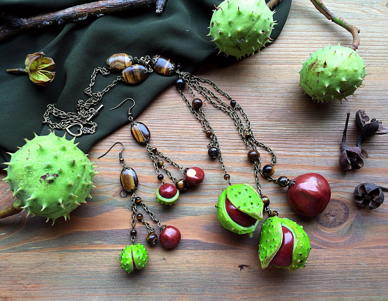 Fall Conkers Chestnut Necklace & Earrings Long Tassel Necklace | Etsy