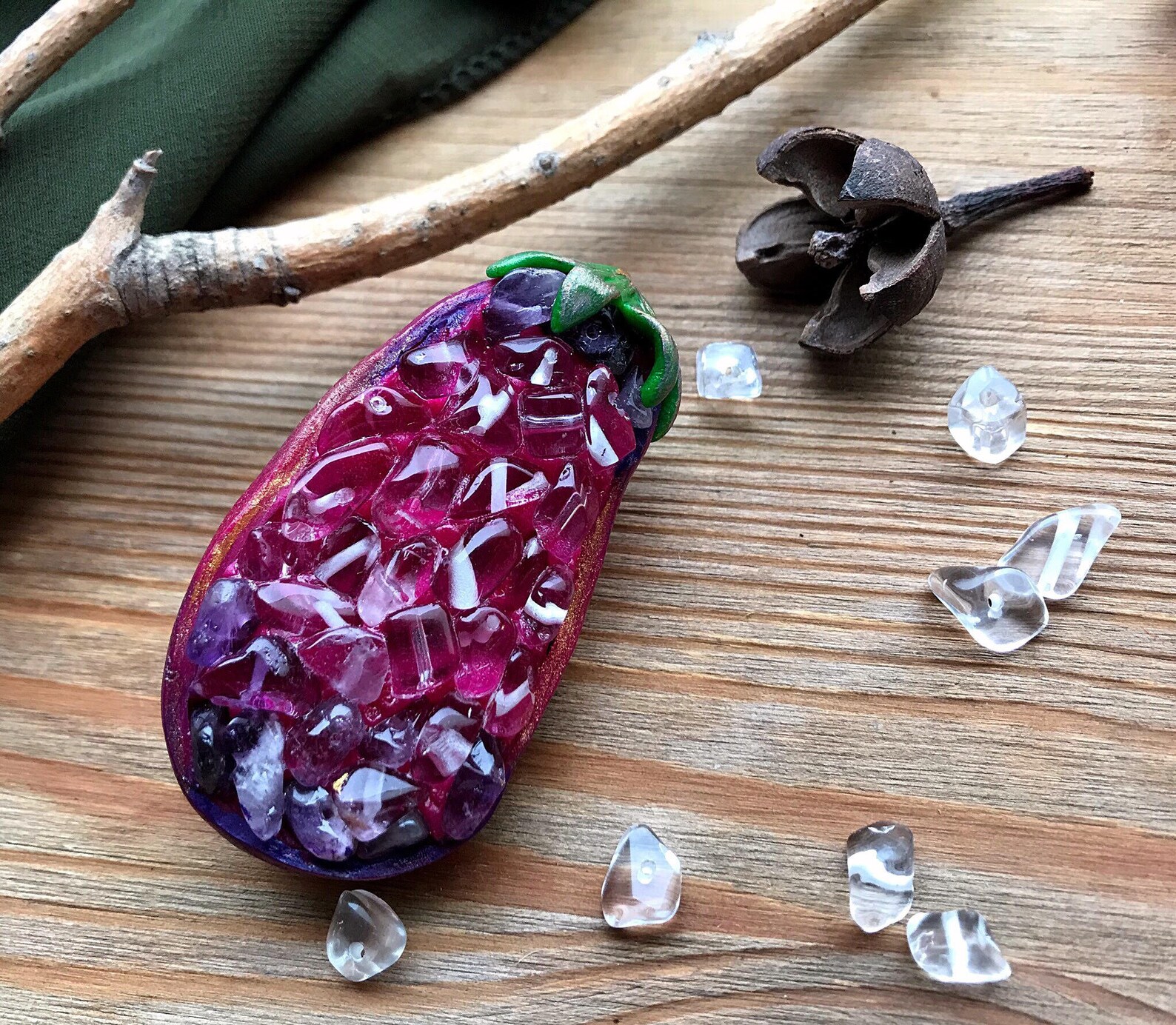 Eggplant Brooch With Rhinestone & Amethyst Art Vegetable - Etsy