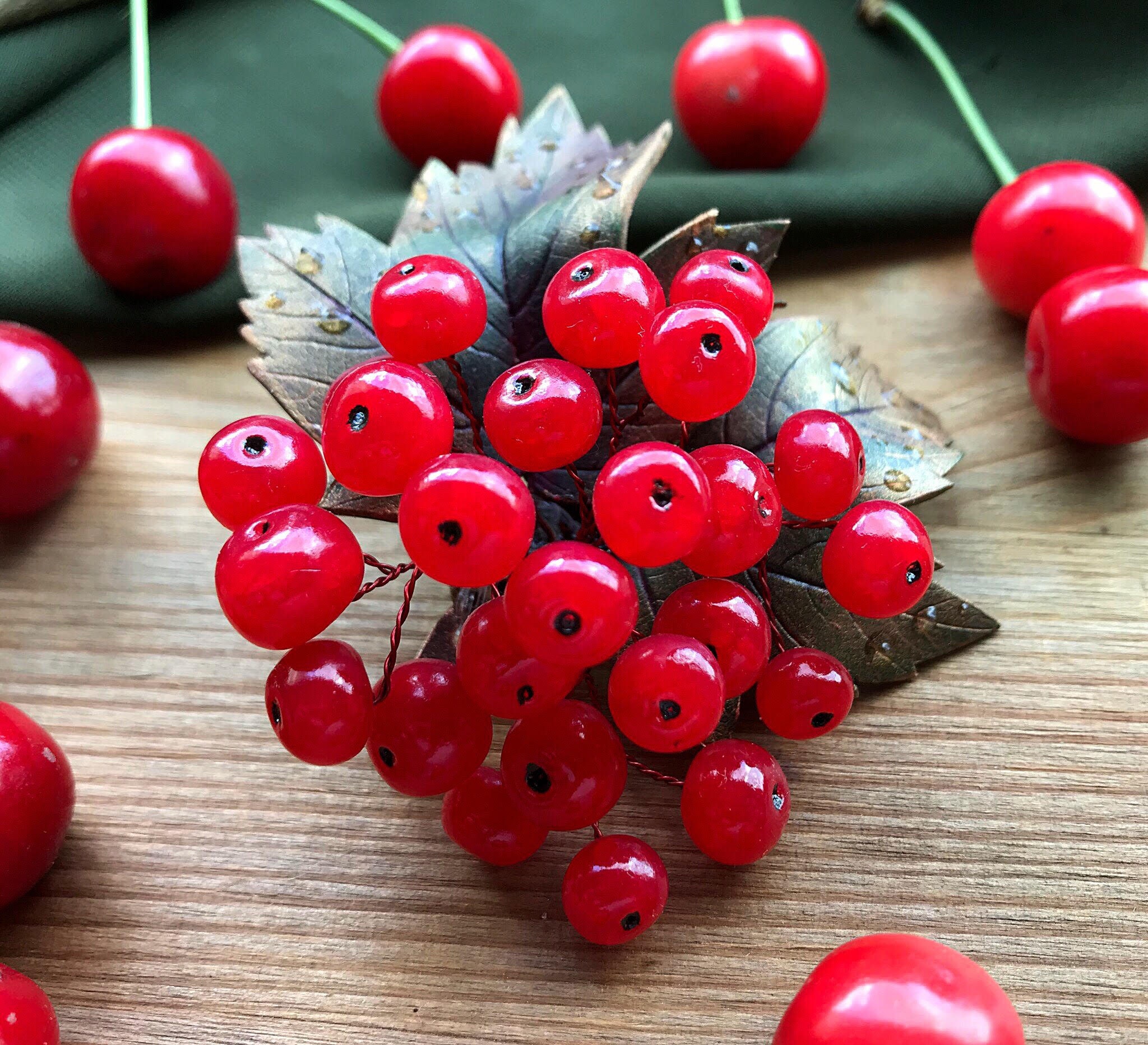 Red Viburnum Brooch Berry Big Pin Closure Botanical Plant | Etsy