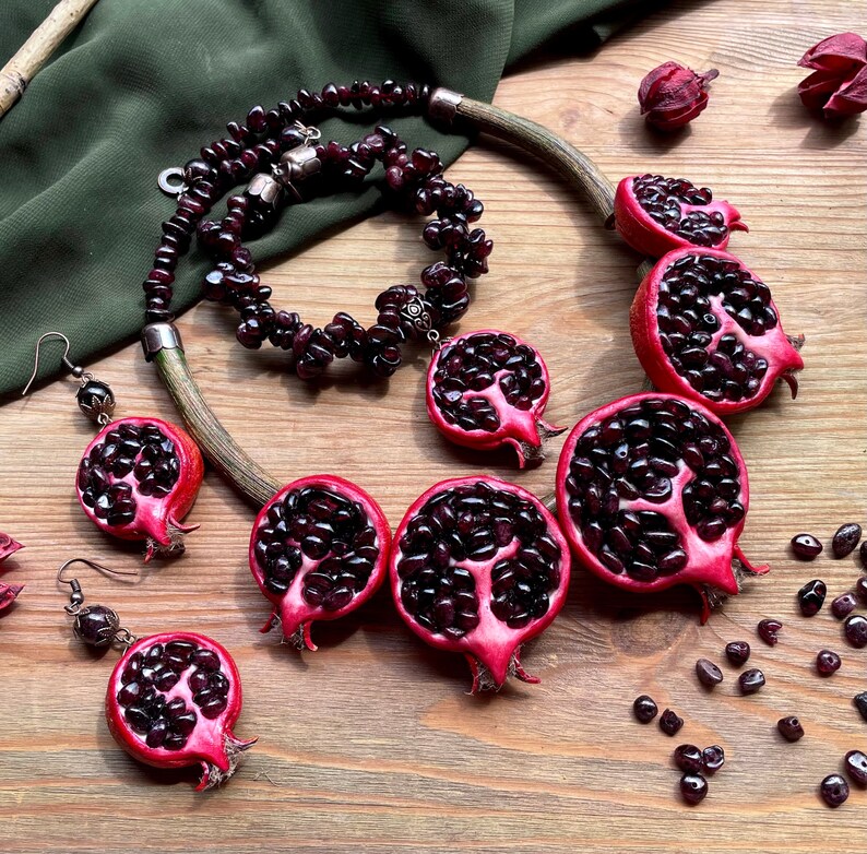 Garnet Pomegranate Necklace: Royal Red Statement Jewelry. Persephone ...