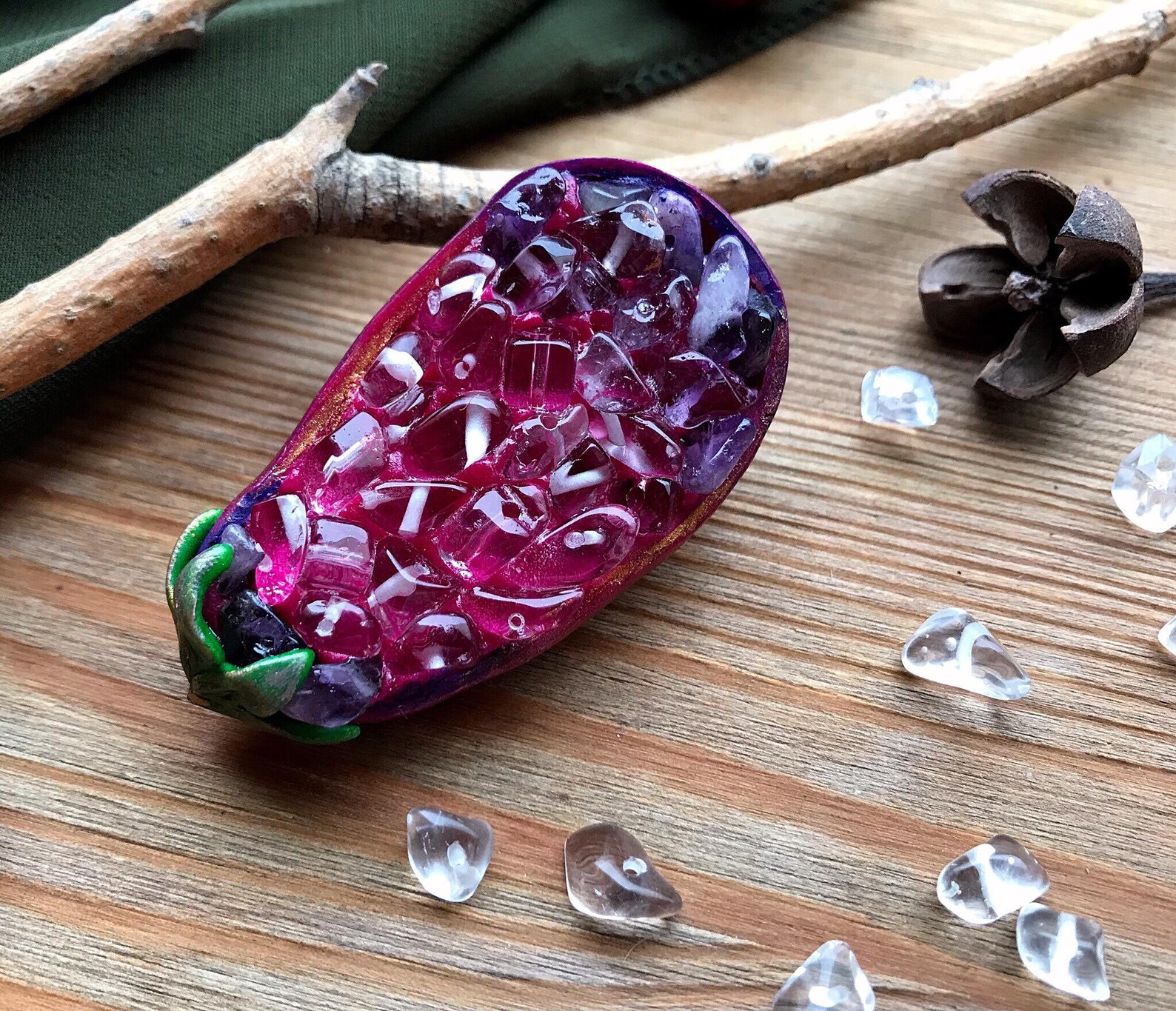Eggplant Brooch With Rhinestone & Amethyst Art Vegetable - Etsy