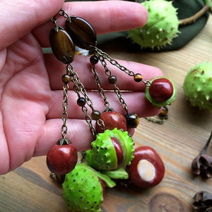 Fall Conkers Chestnut Necklace & Earrings Long Tassel Necklace With ...