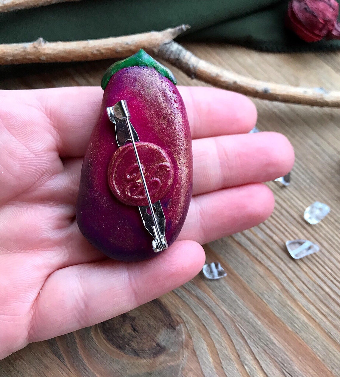 Eggplant Brooch With Rhinestone & Amethyst Art Vegetable - Etsy