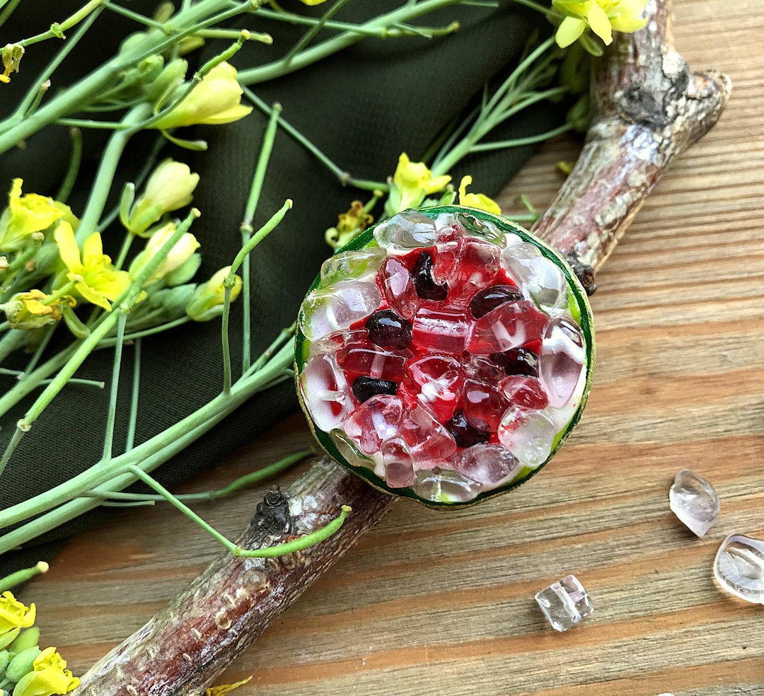 Watermelon Ring With Rhinestone & Garnet Crystal Cocktail Ring Large ...