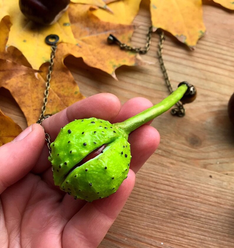 Conkers Chestnut Necklace Tiny Chain Necklace With Tiger Eye - Etsy