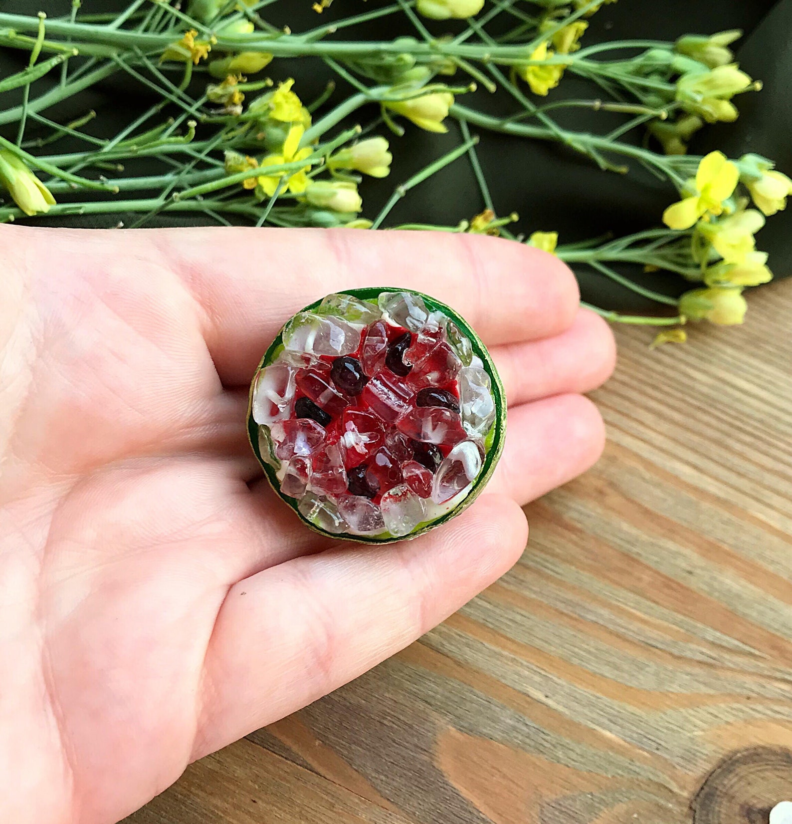 Watermelon ring with Rhinestone & garnet Crystal Cocktail ring | Etsy