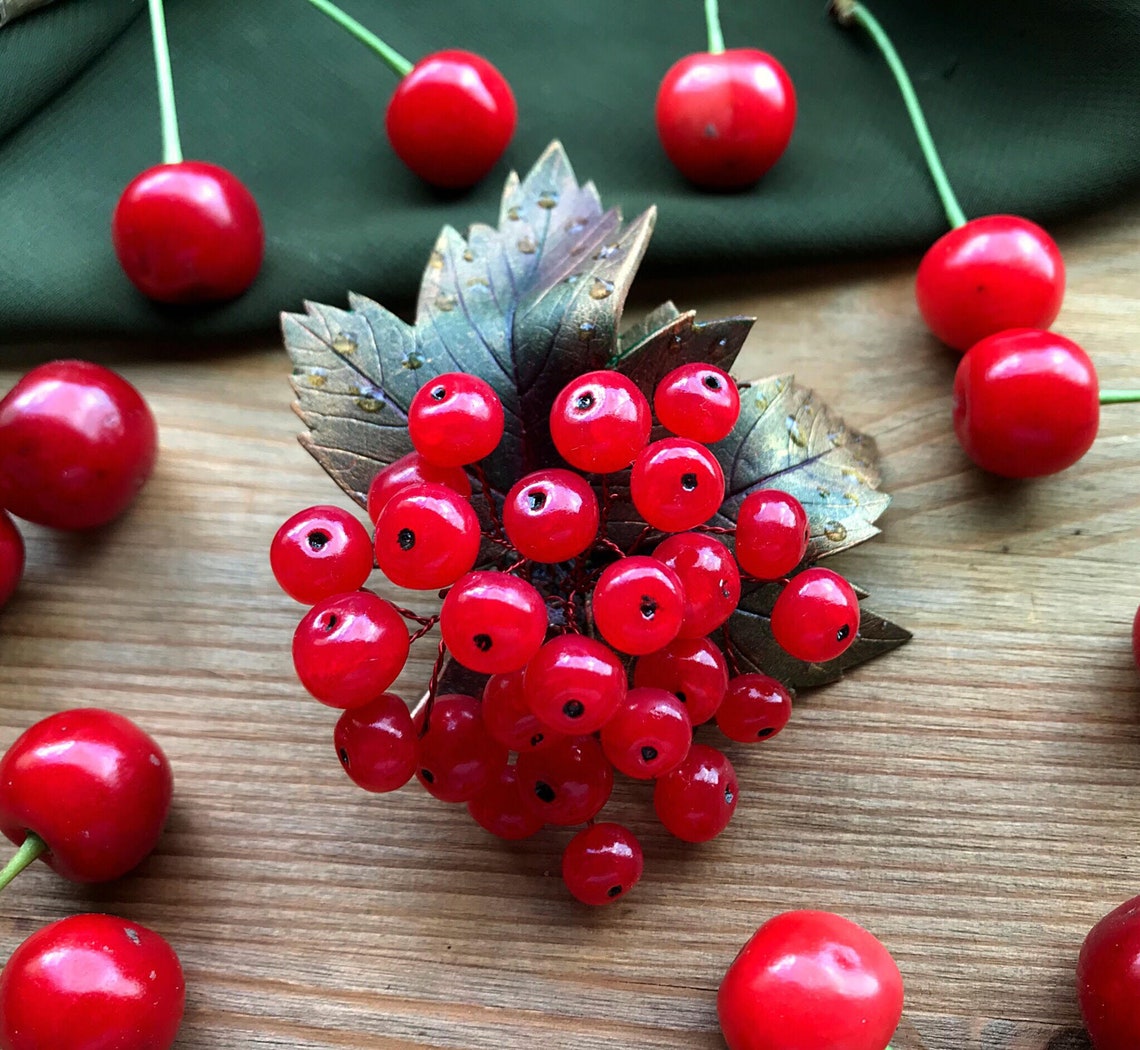 Red Viburnum Brooch Berry Big Pin Closure Botanical Plant | Etsy