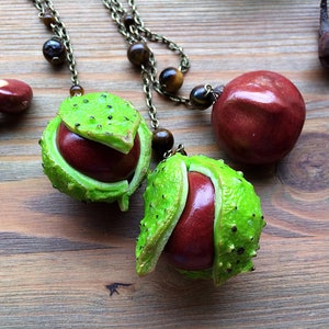 Fall Conkers Chestnut Necklace & Earrings Long Tassel Necklace With ...