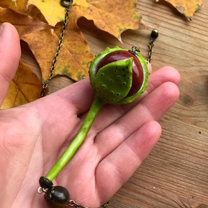 Conkers Chestnut Necklace Tiny Chain Necklace With Tiger Eye Buckeye ...