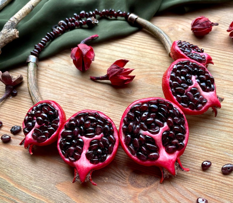 Garnet Pomegranate Necklace: Royal Red Statement Jewelry. Persephone ...