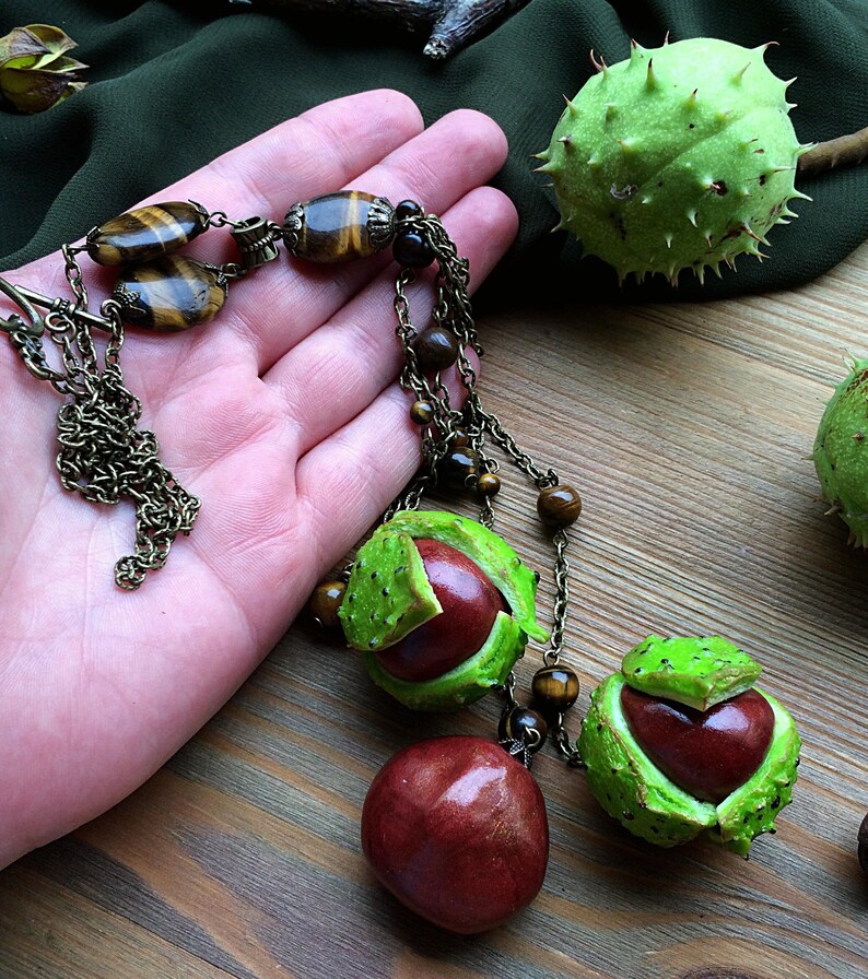 Fall Conkers Chestnut Necklace & Earrings Long Tassel Necklace - Etsy