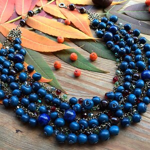 Blueberry Necklace With Garnet & Lapis Lazuli Statement Royal Blue ...