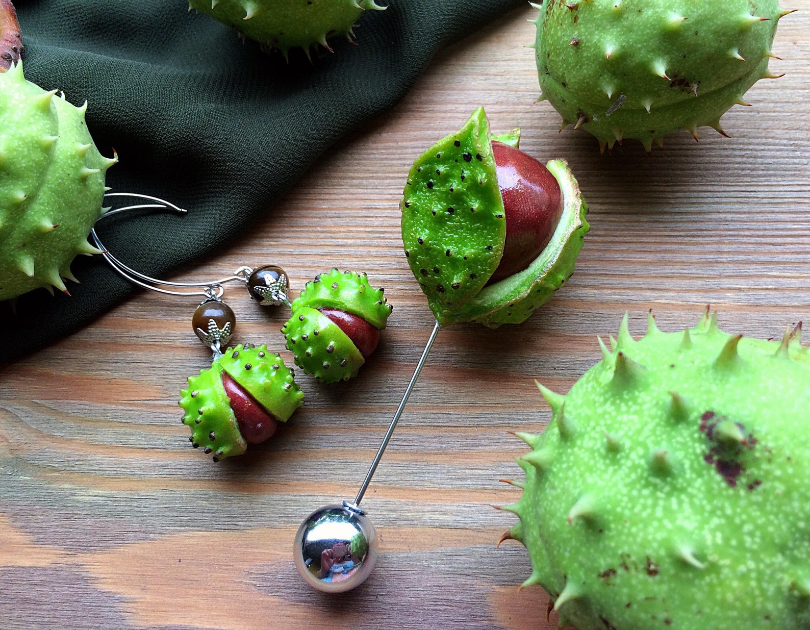 Conker Buckeye Chestnut Brooch Pin Closure & Earrings Fall | Etsy