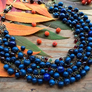 Blueberry Necklace With Garnet & Lapis Lazuli Statement Royal Blue ...