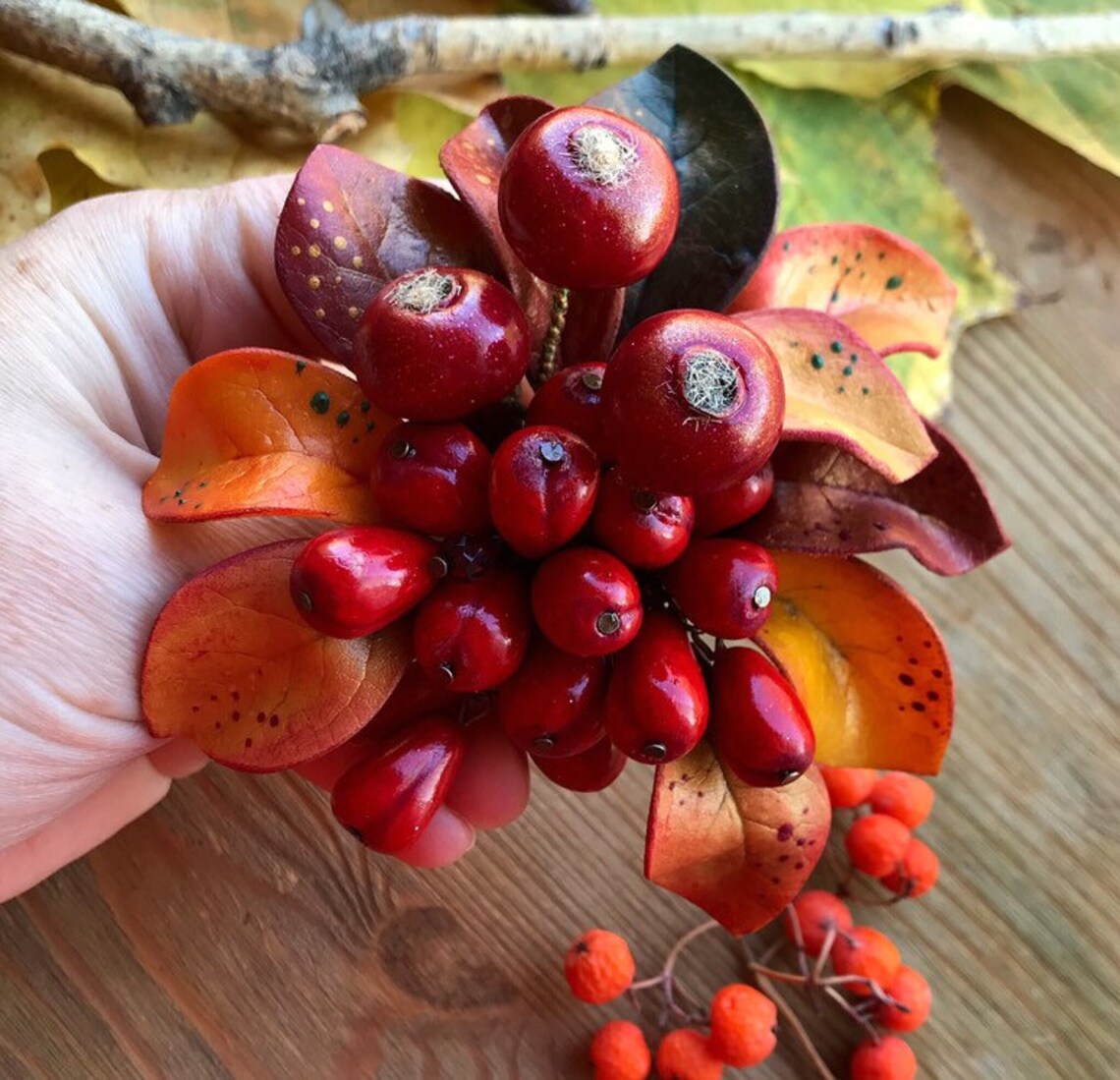 Fall Autumn Berry Brooch Fall Color Jewelry Dogwood Rosehip | Etsy