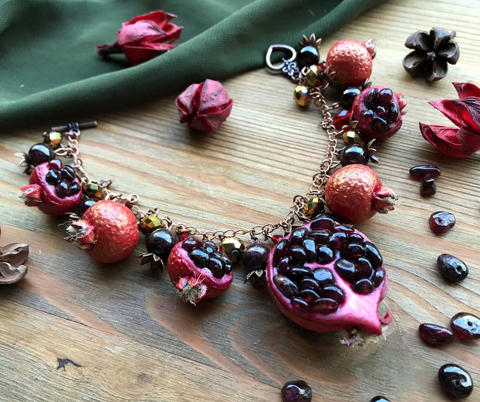 Garnet Pomegranate Charm Bracelet: Persephone Symbol Jewelry - Etsy
