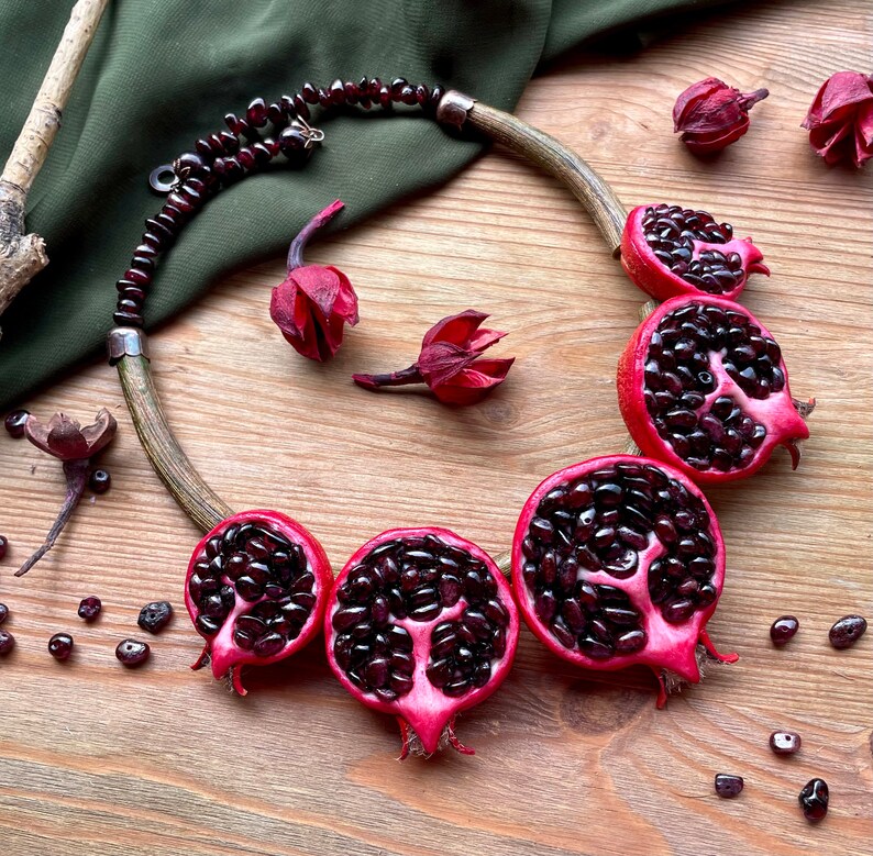 Garnet Pomegranate Necklace: Royal Red Statement Jewelry. Persephone ...