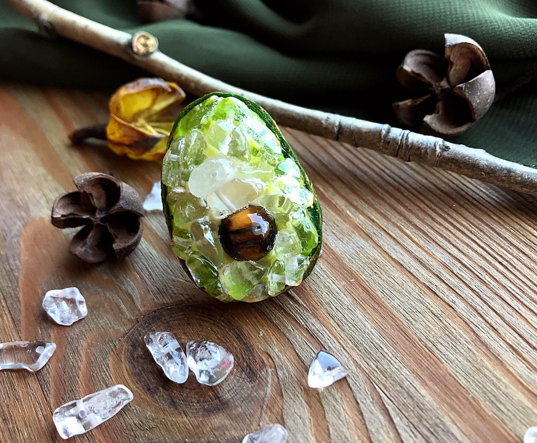 Avocado Ring With Rhinestone & Tiger Eye Crystal Cocktail Ring - Etsy