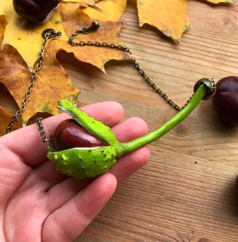 Conkers Chestnut Necklace Tiny Chain Necklace With Tiger Eye - Etsy
