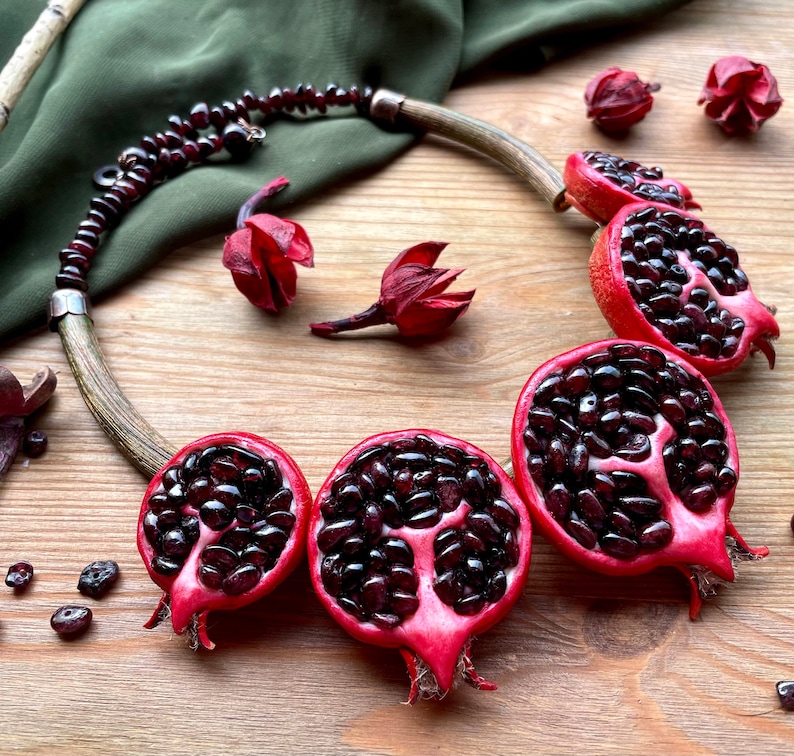 Garnet Pomegranate Necklace: Royal Red Statement Jewelry. Persephone ...