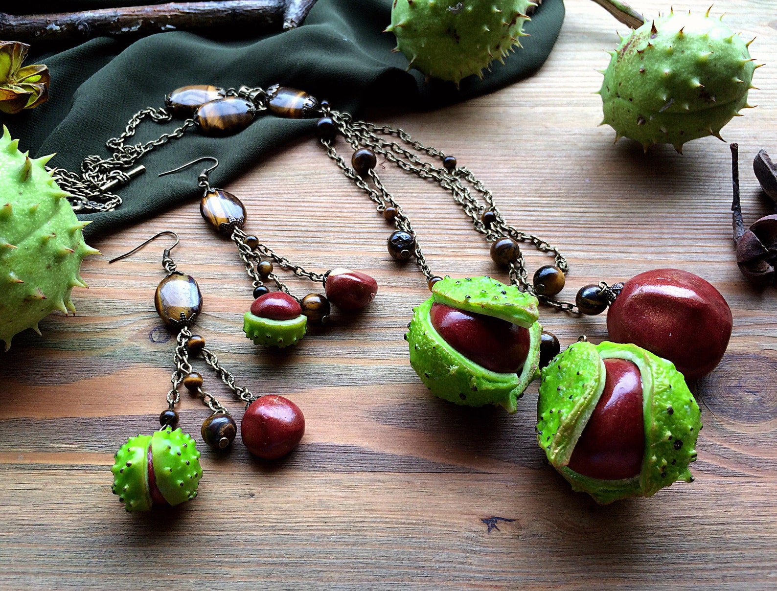 Fall Conkers Chestnut Necklace & Earrings Long Tassel Necklace | Etsy