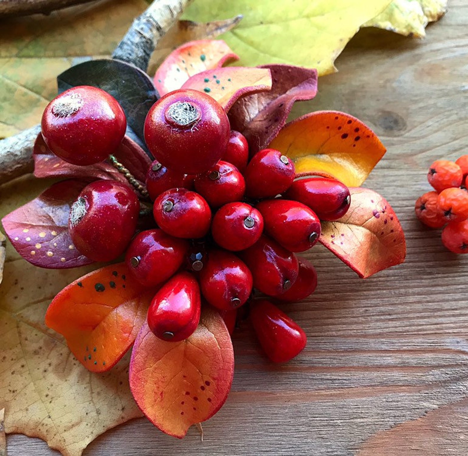 Fall Autumn Berry Brooch Fall Color Jewelry Dogwood Rosehip | Etsy