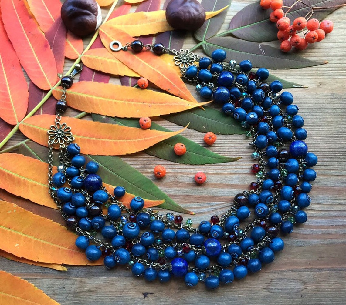 Blueberry necklace with garnet & lapis lazuli Statement Royal | Etsy