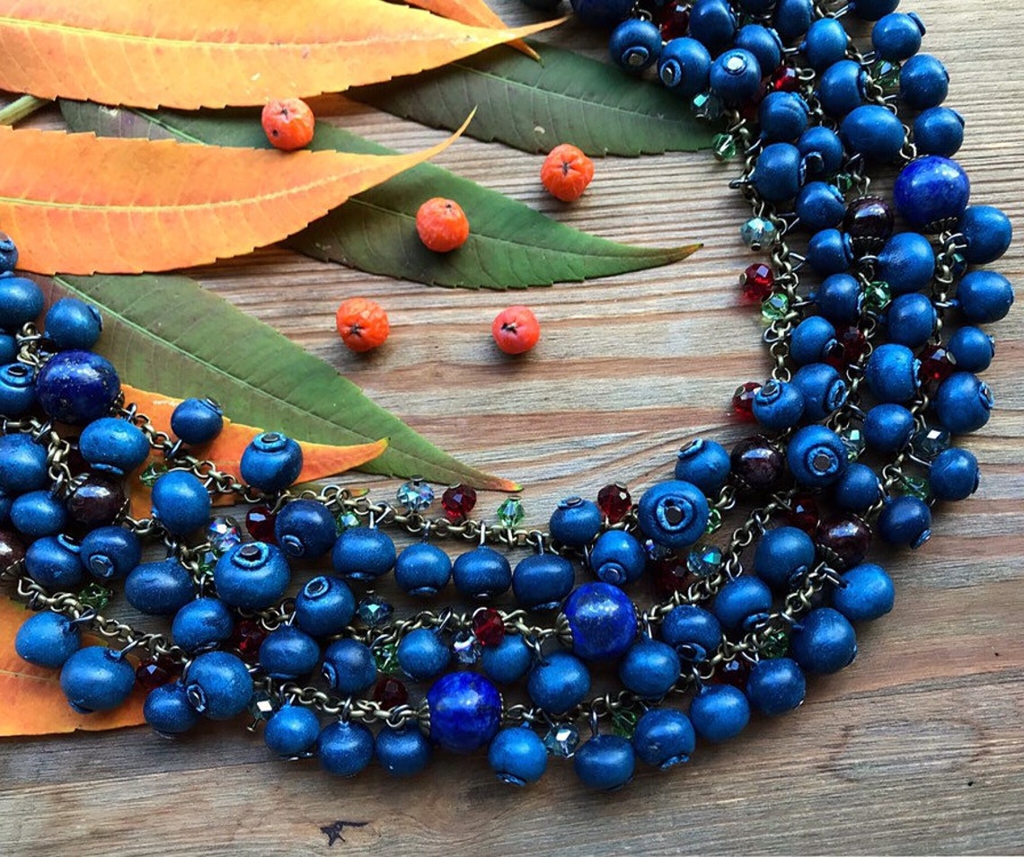 Blueberry necklace with garnet & lapis lazuli Statement Royal | Etsy