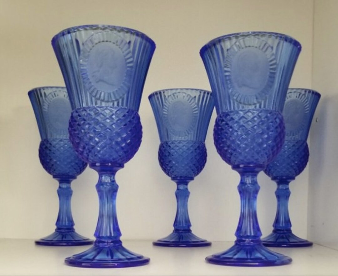Vintage Avon Fostoria Cobalt Blue Goblets. President George Washington ...