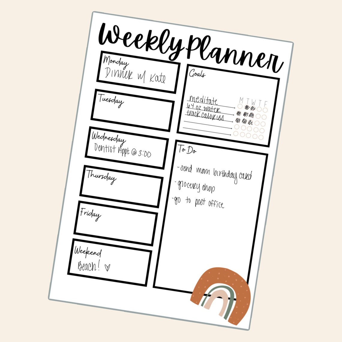 Weekly Planner Printable to Do List Goal Tracker Digital Organization ...