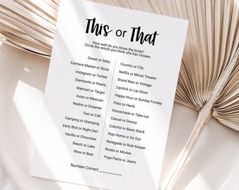 Bridal Shower Game Digital Download This or That - Etsy
