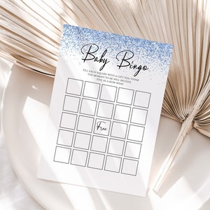 Baby Shower Bingo Modern Baby Shower Game Blue Boy Glitter Theme ...