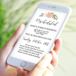 Wedding Rescheduled Announcement, Pink Floral Rescheduled Digital ...