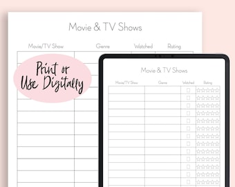 Printable TV Show and Movie Tracker for TV Shows and Movies - Etsy