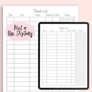 Book List Template, Book Log, Daily Plan, Organize Printable PDF ...