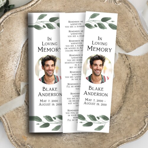 Memorial Bookmark Celebration of Life in Loving Memory - Etsy