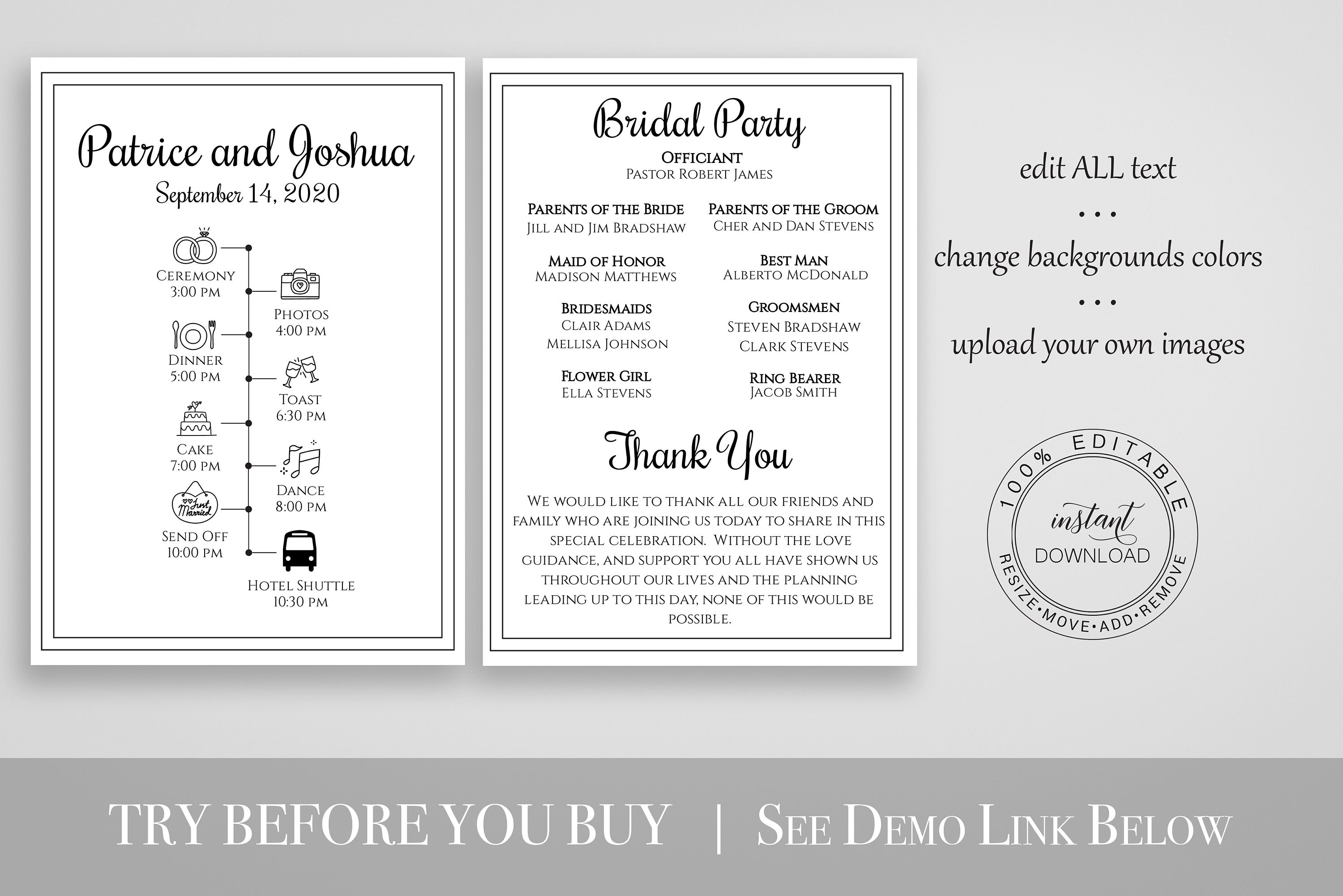 wedding-program-timeline-event-schedule-simple-cursive-etsy