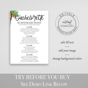 Tropical Bachelorette Party, Bach Scavenger Hunt Game, Text, Print ...