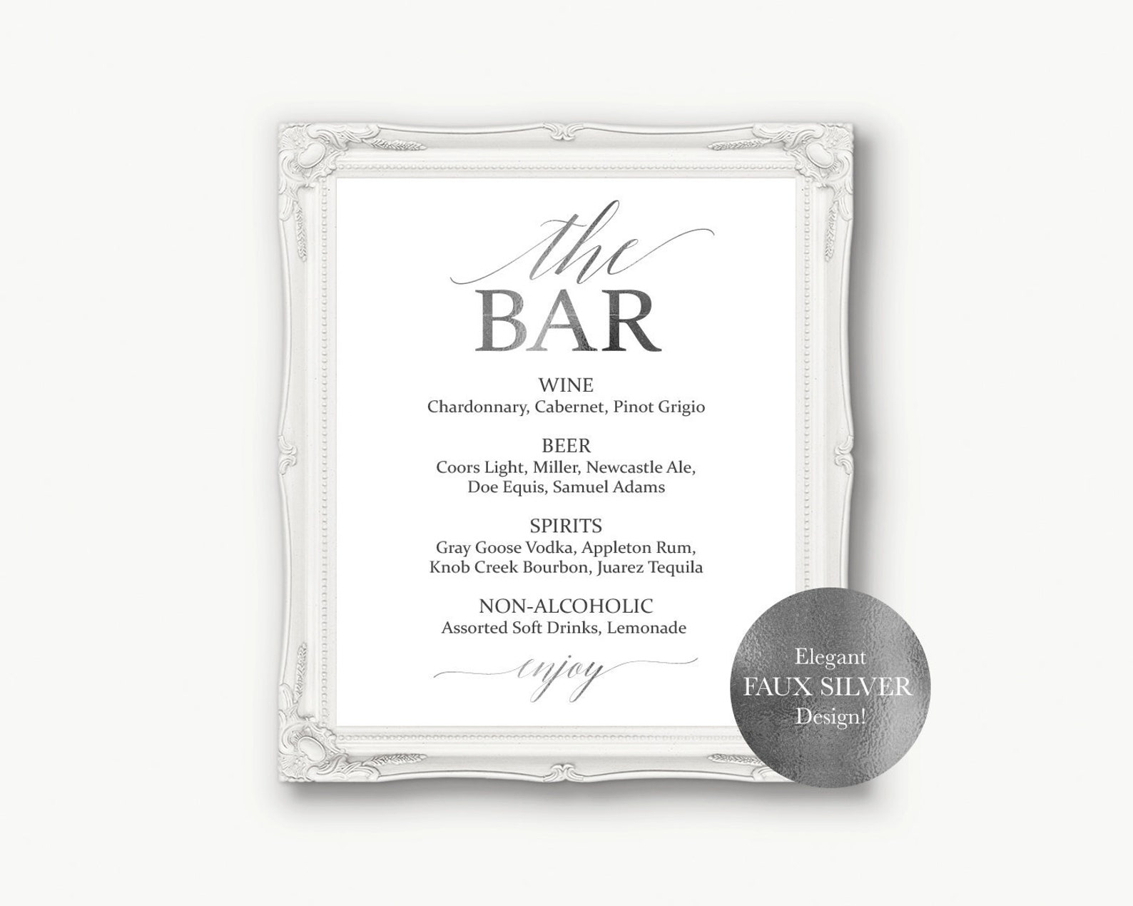 Modern Elegant Silver Wedding Menu Template Editable | Etsy