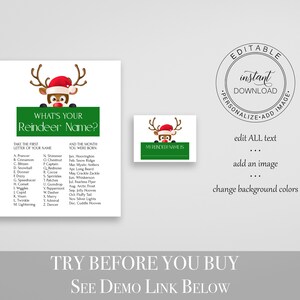 What's Your Reindeer Name Game, Holiday Activity Sign & Card Template ...