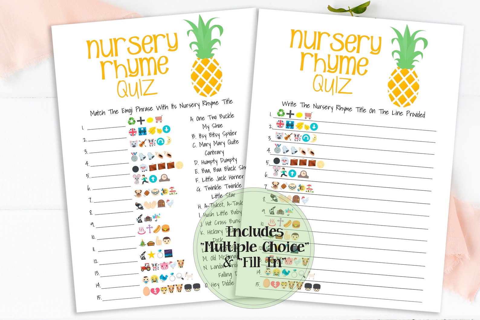 Emoji Nursery Rhyme Quiz, Pineapple Theme, Gender Neutral Theme ...